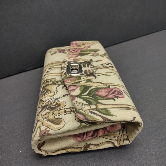 Bags | Handmade Wallet Cloth With Skeletons And Roses | Poshmark